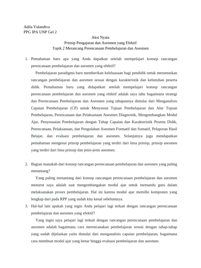 Aksi Nyata Topik 2 Asesmen- Adila Yulandiva (1) | PDF