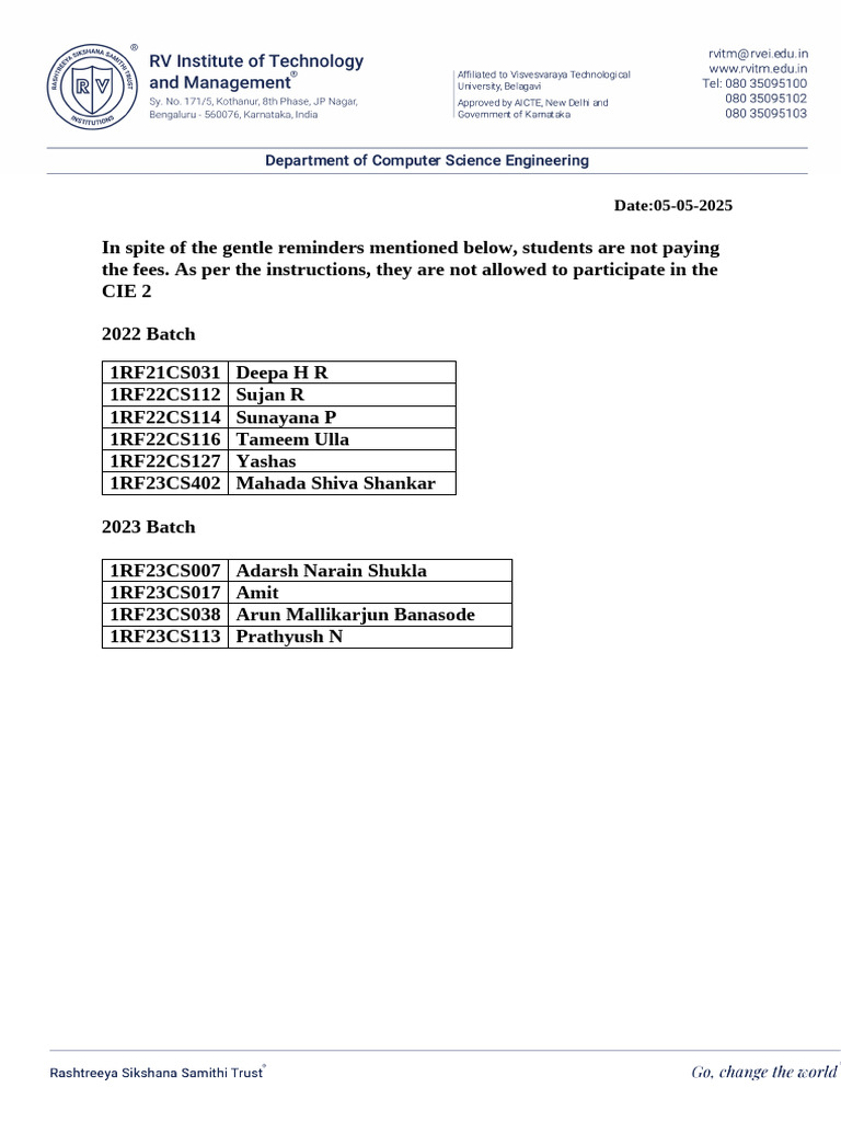 Circulars 2022 Batch, 2023 Batch (Fees) | PDF
