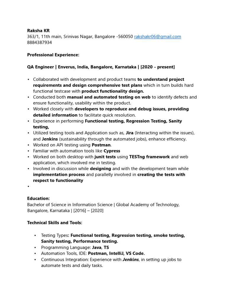 Raksha KR Resume Del | PDF