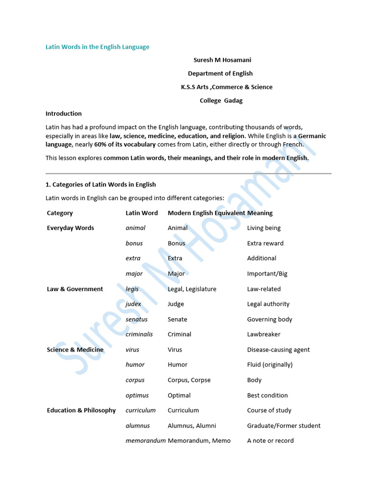 Latin Words in The English Language | PDF | Latin | English Language
