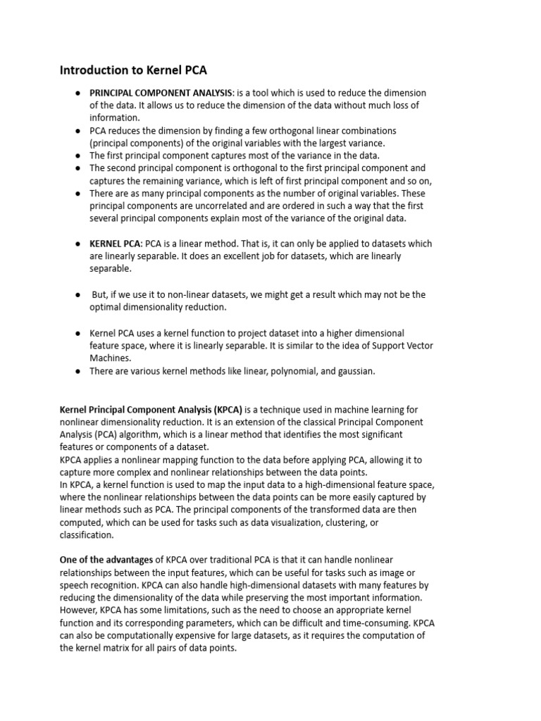 Introduction To Kernel PCA | PDF | Principal Component Analysis | Data Mining