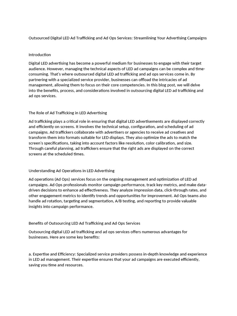 Outsourced Digital LED Ad Trafficking and Ad Ops Services | PDF ...