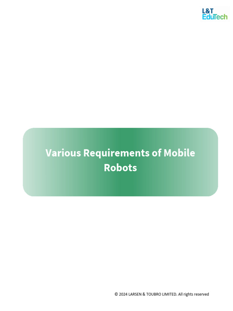 Various Requirements of Mobile Robots | PDF | Robotics | Robot