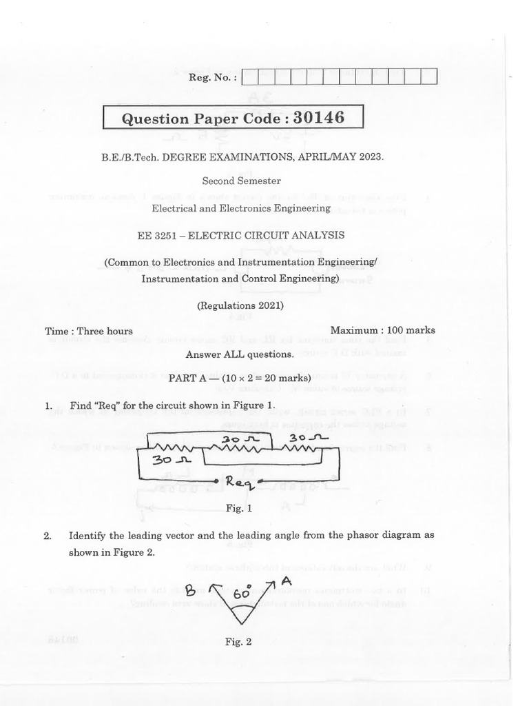 Electric Circuit Analysis (Circuit Theory) - EE3251 2021 Regulation ...