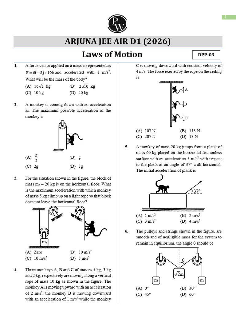 DPP-03 - Laws of Motion - Physics - ARJUNA AIR D1 2026 - Sandeep Sir - Ajay 3 | PDF | Force ...