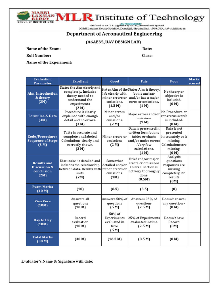 Uav Design Lab Internal Rubrics | PDF | Applied Mathematics
