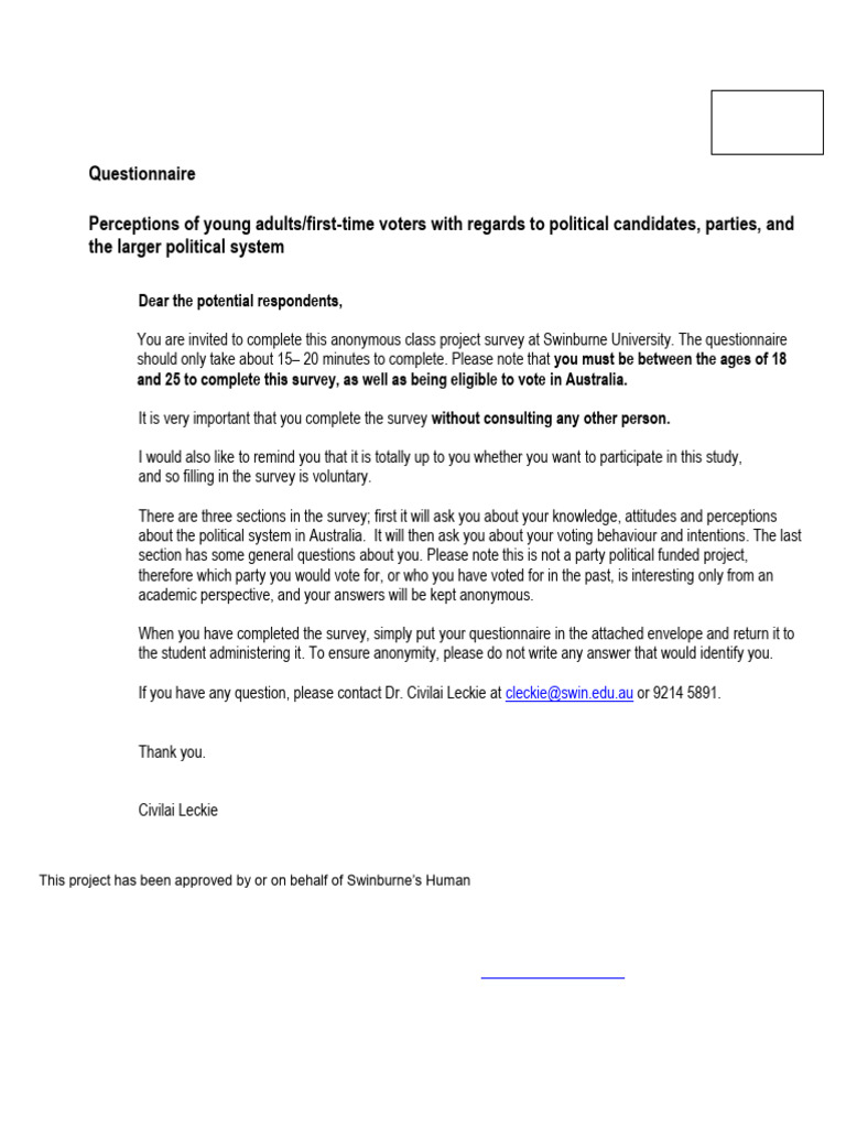 Young Voters' Political Perceptions Survey | PDF | Questionnaire