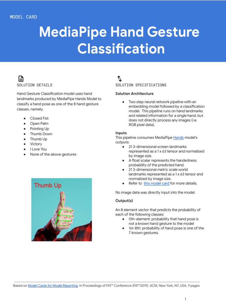 Model Card Hand Gesture Classification With Faireness 2022 | PDF ...