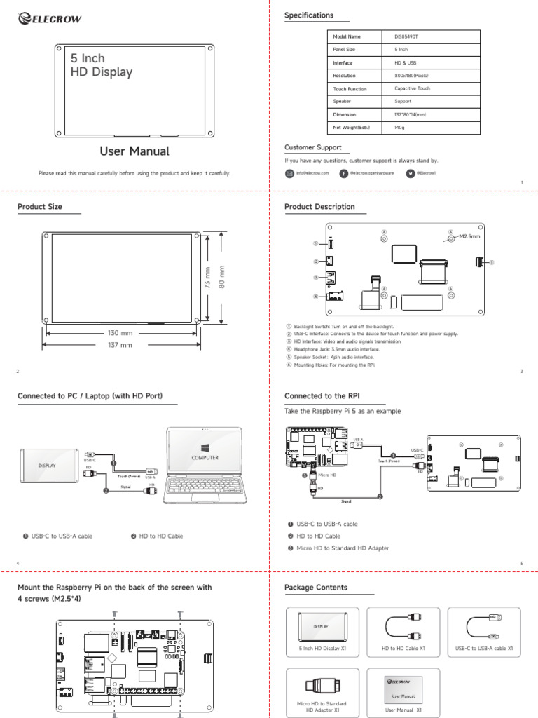 5 Inch HD Display User Manual | PDF | Usb | Information And ...