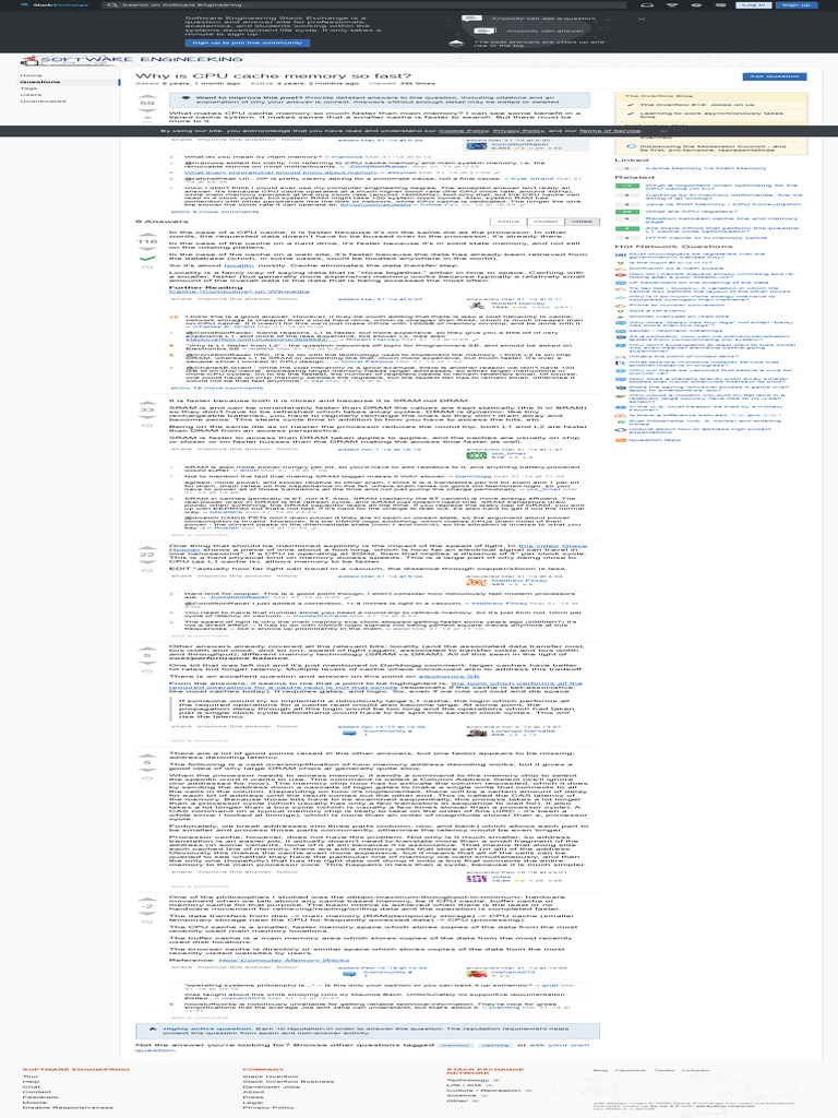 Caching - Why Is CPU Cache Memory So Fast - Software Engineering Stack Exchange | PDF | Cpu ...
