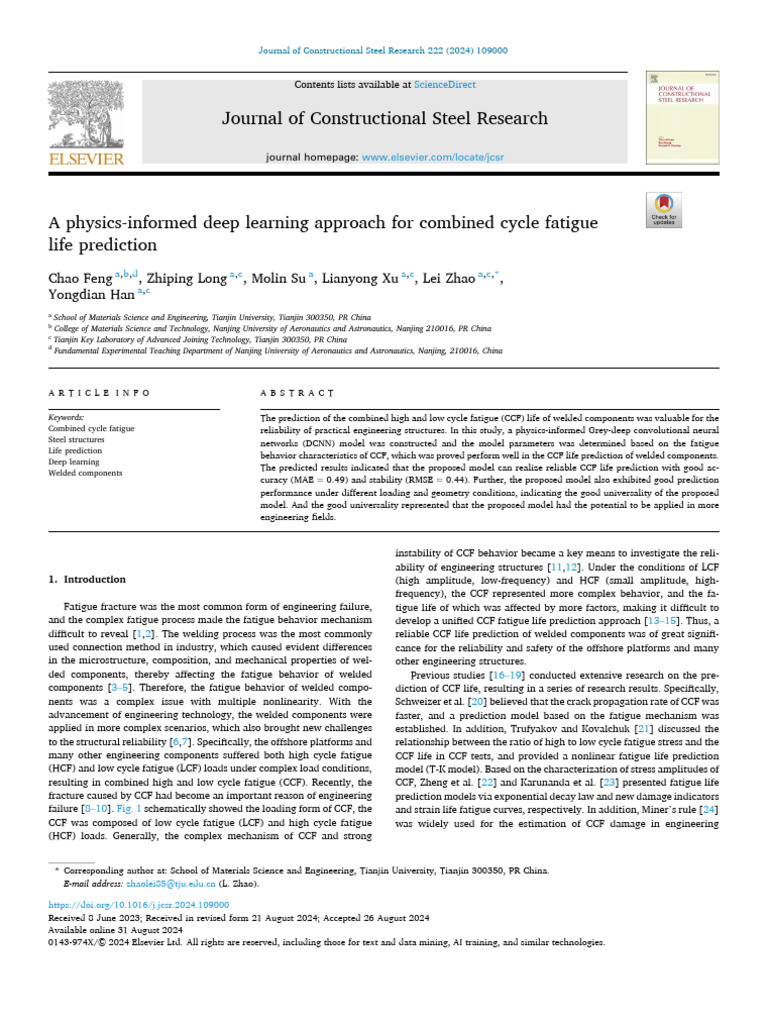 A Physics Informed Deep Learning Approach For Co 2024 Journal of Constructio | PDF | Fatigue ...