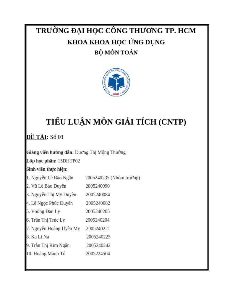 15dhtp02 - Giải Tích (Cntp) - Nhóm 01 | PDF