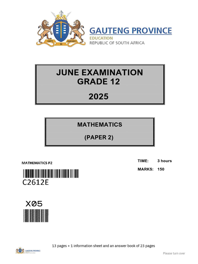 Grade 12 NSC Provincial Examination Mathematics P2 (English) June 2025 ...