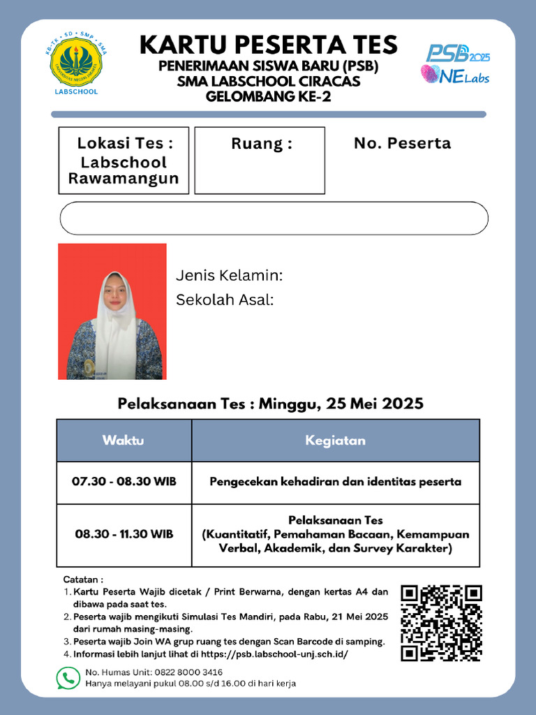 Kartu Peserta PSB 2025 - Keisyah Callysta Yudawan (255435025) | PDF