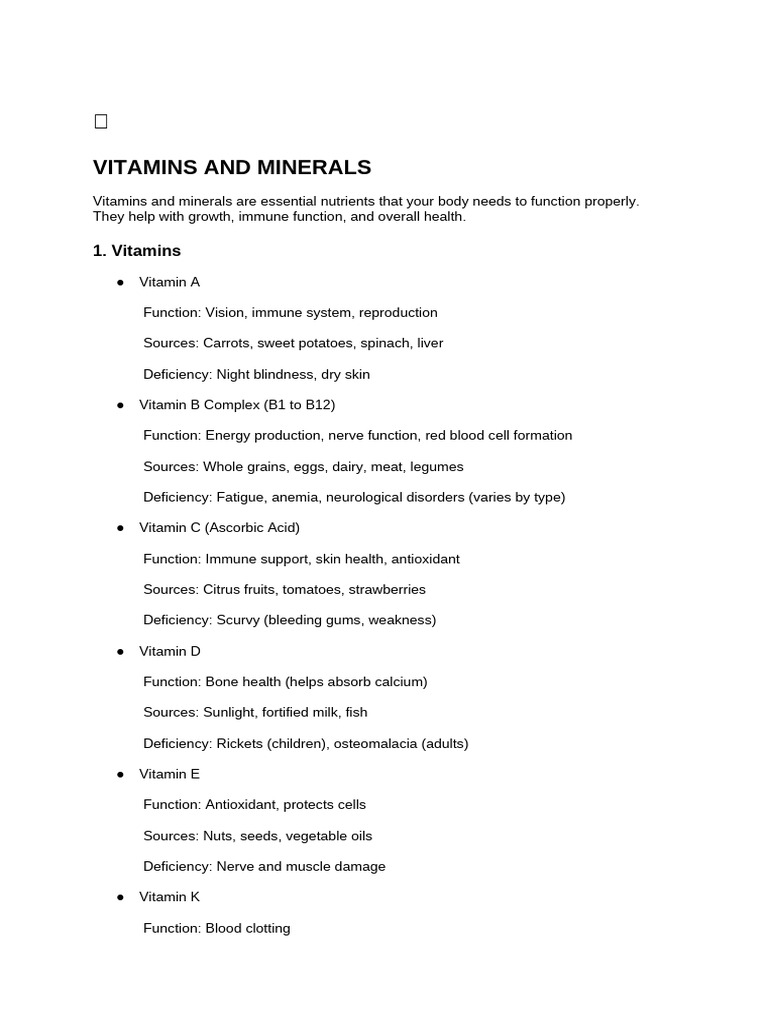 Essential Vitamins and Minerals Guide | PDF