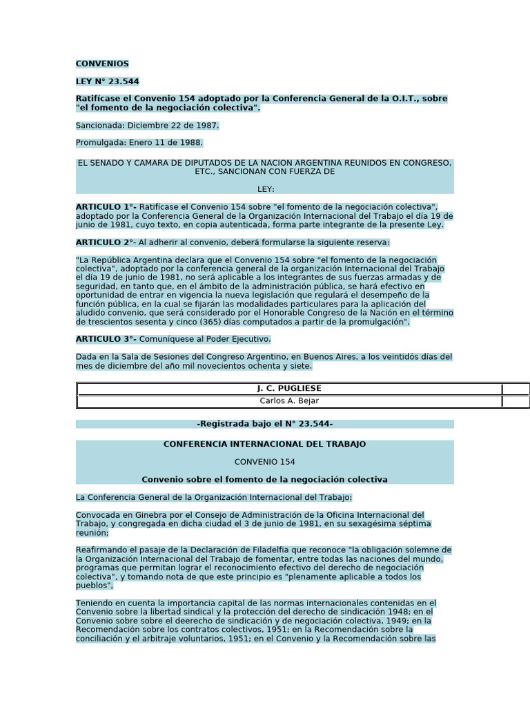 CONVENIOS154 | PDF | Tratado | Organización Internacional del Trabajo