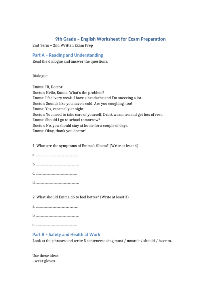 9th Grade English Worksheet Preparation | PDF