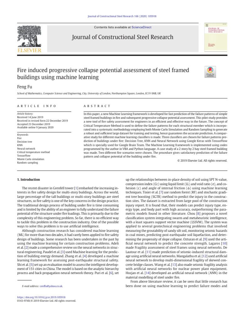 Fire Induced Progressive Collapse Potential Assessm 2020 Journal of Construc | PDF | Machine ...