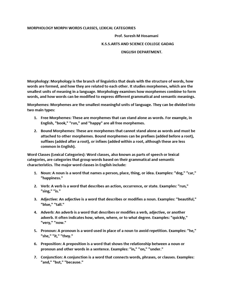 Morphology Morph Words Classes | PDF | Word | Part Of Speech