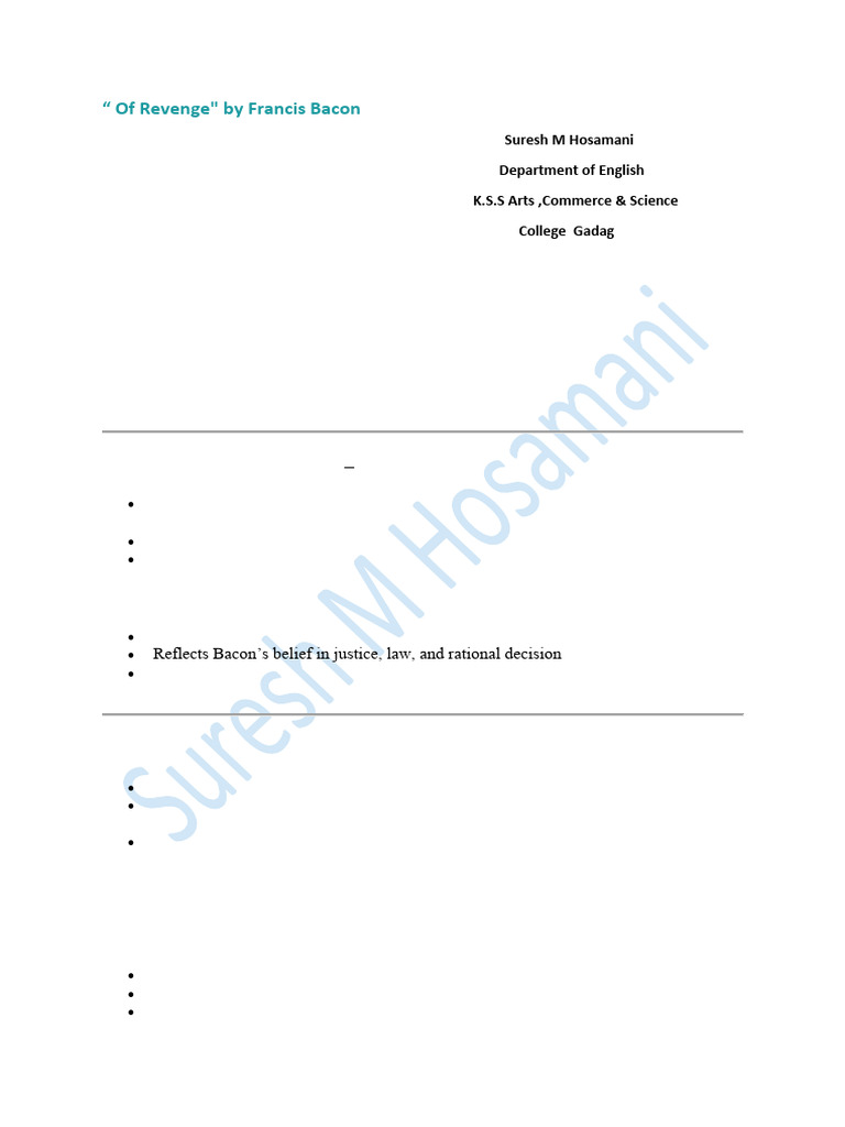 Of Revenge by Francis Bacon | PDF | Revenge | Justice