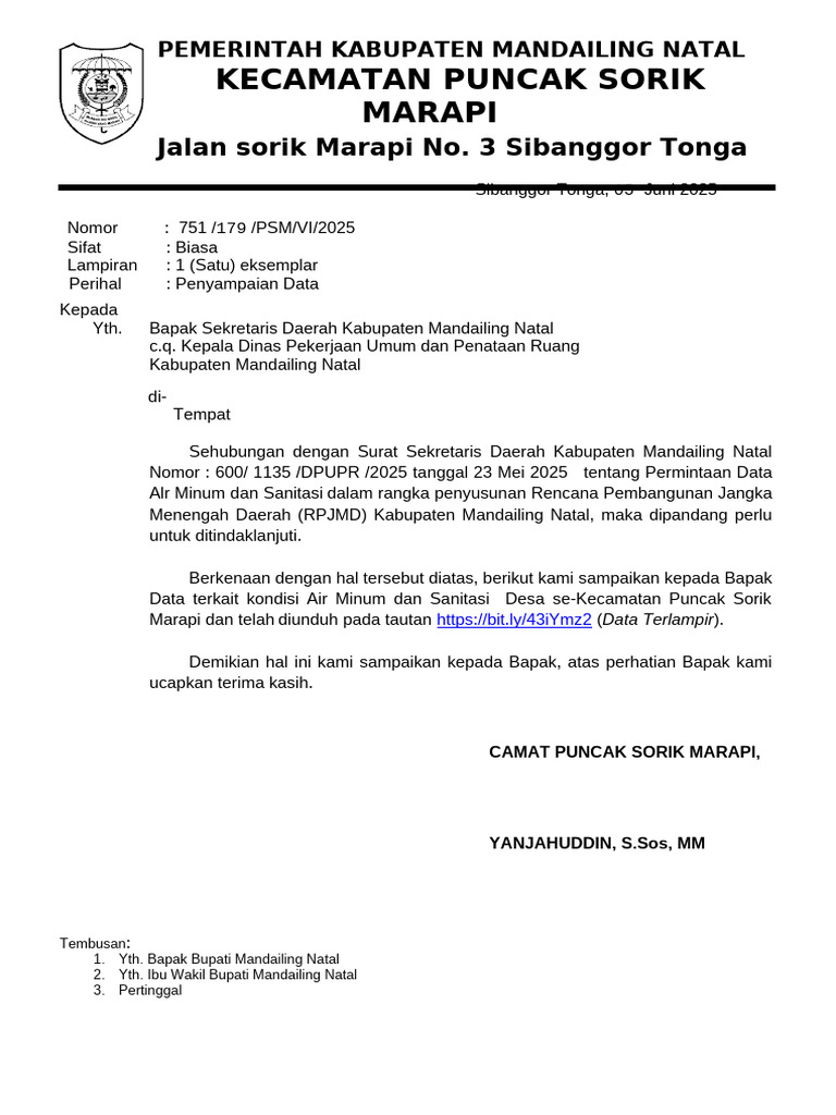 Surat Pupr Penyampain Data | PDF