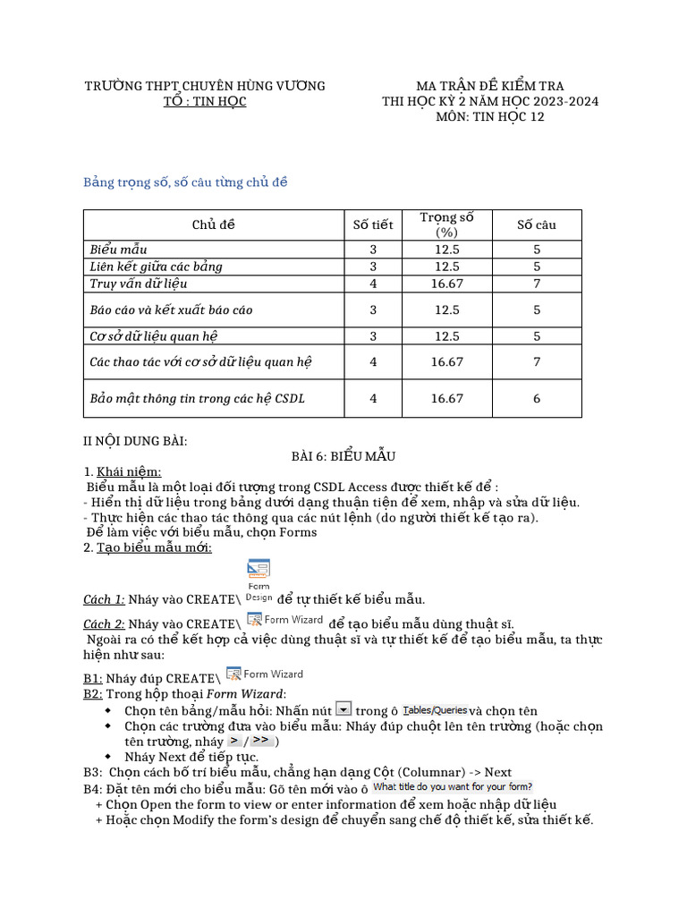 Câu hỏi ôn tập hk2 tin 12 năm 2024 | PDF
