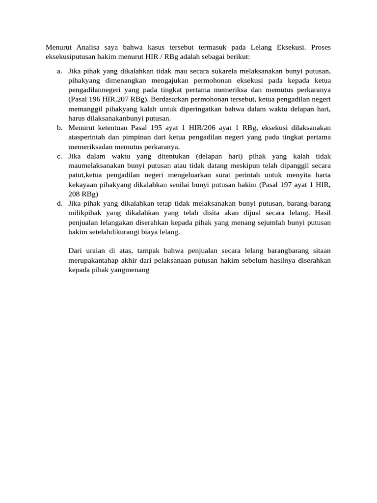 Menurut Analisa Saya Bahwa Kasus Tersebut Termasuk Pada Lelang Eksekusi | PDF