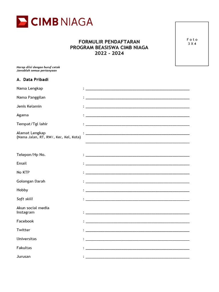 Form Pendaftaran Beasiswa 2022 | PDF