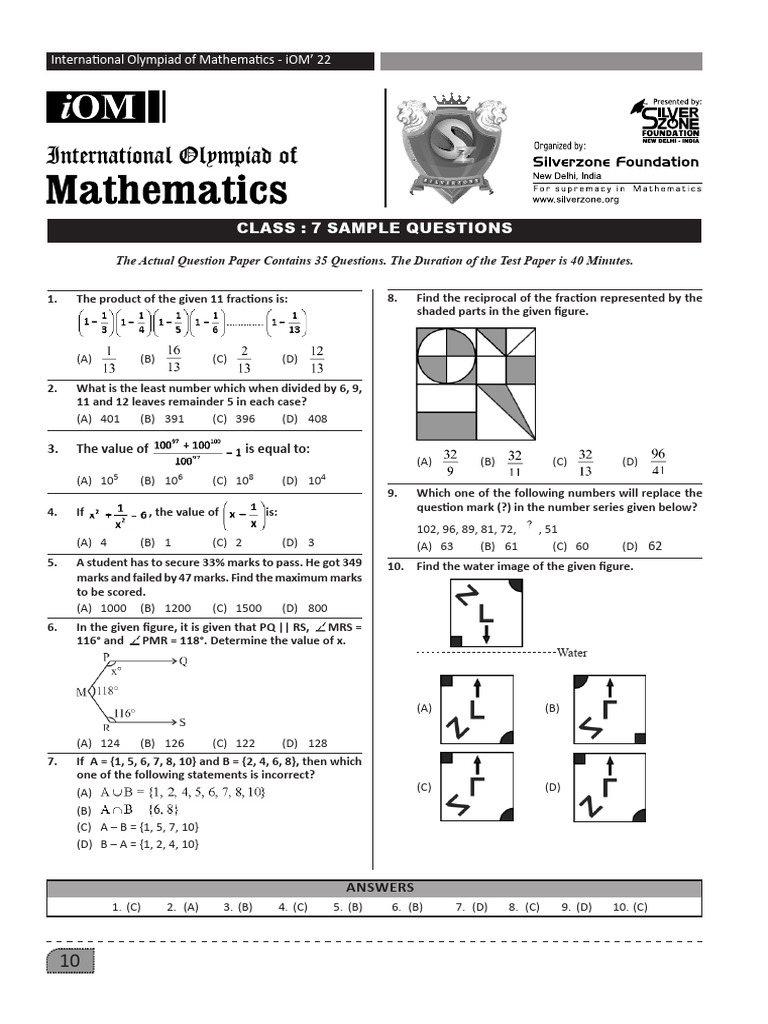 IOM Sample-Paper Class-7 XONG | PDF | Chess | Chess Theory