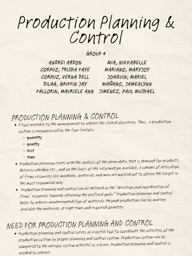 Production Planning and Control Overview | PDF