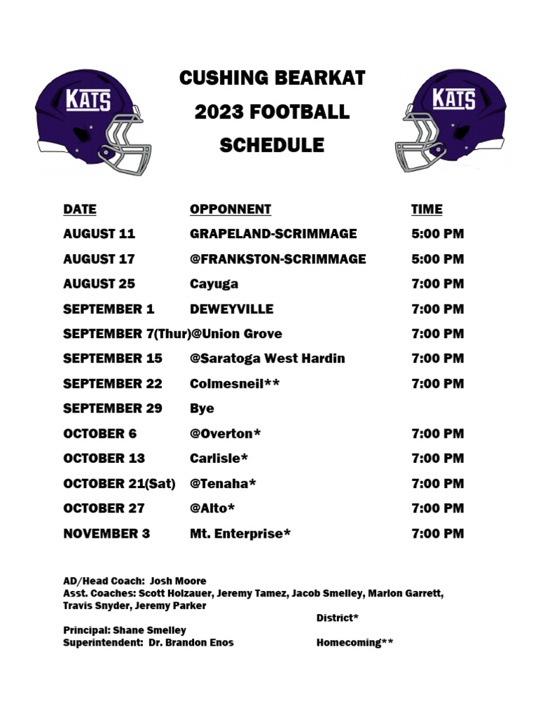 Varsity Football Schedule 2023 | PDF