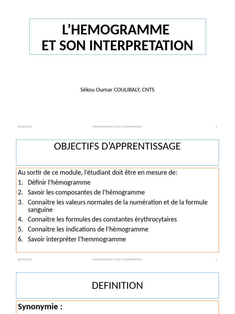 Hemogramme Uslb Partie I | PDF | Globule blanc | Spécialités médicales