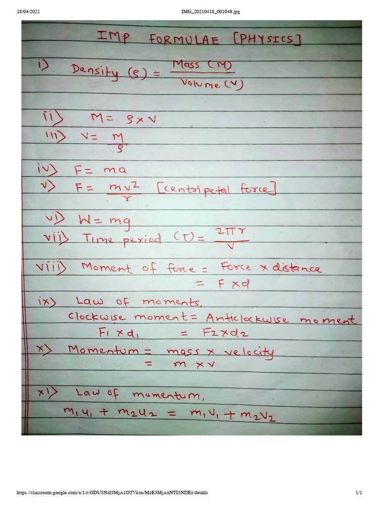 Physics Formula 1 Sem 2 | PDF