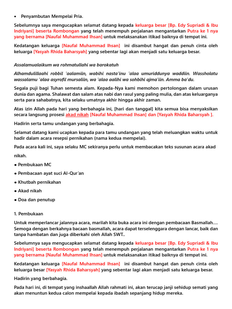 MC Akad Nikah Dan DOA | PDF