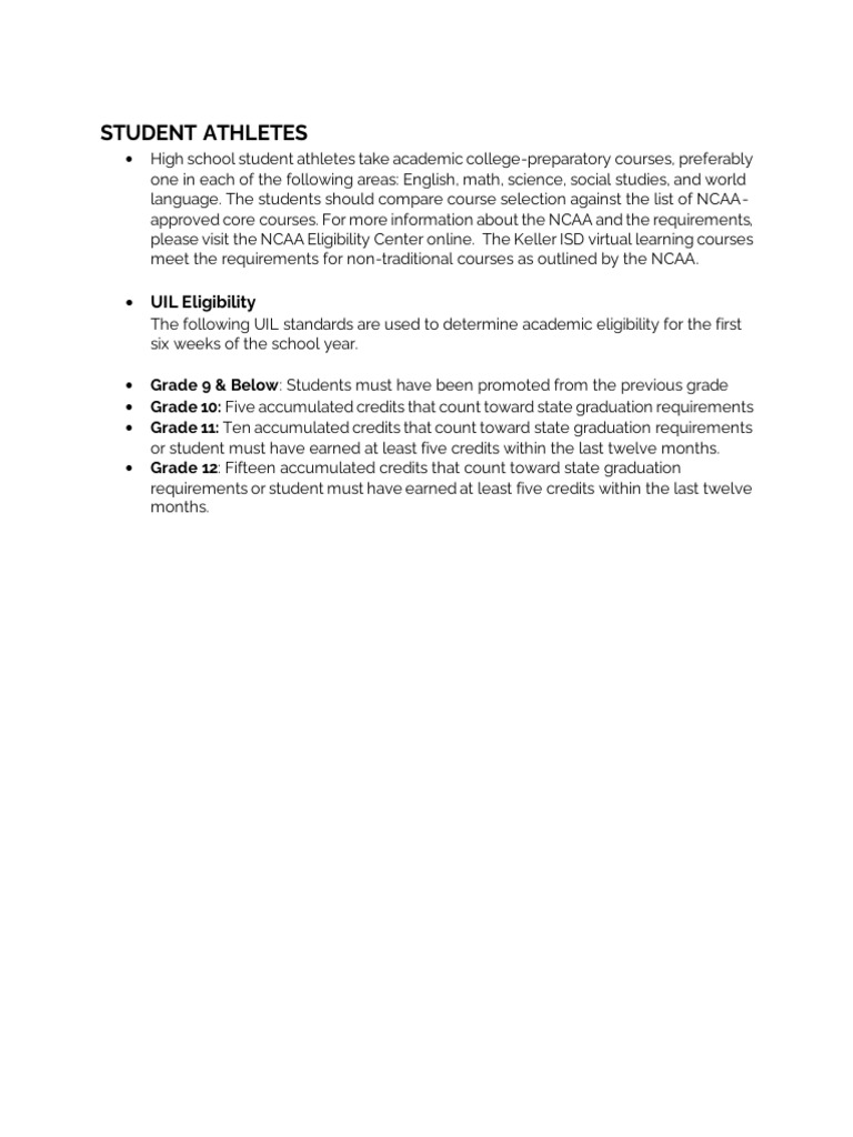 NCAA and UIL Eligibility for Student Athletes | PDF