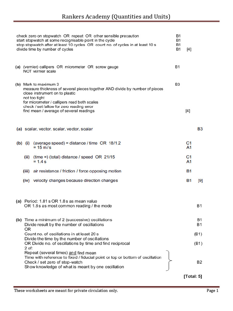 1.1 Quantities and Units Ans | PDF