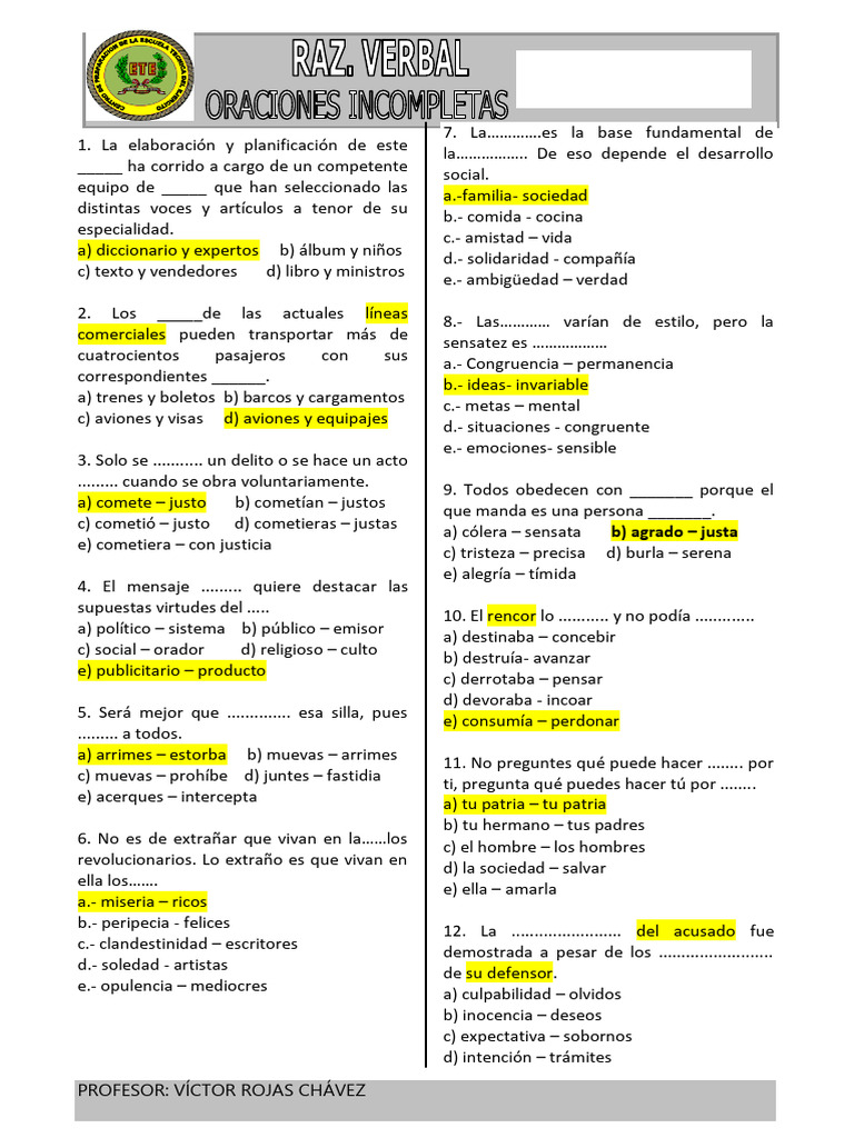 RV 05 Oraciones Incompletas Desarrollada | PDF