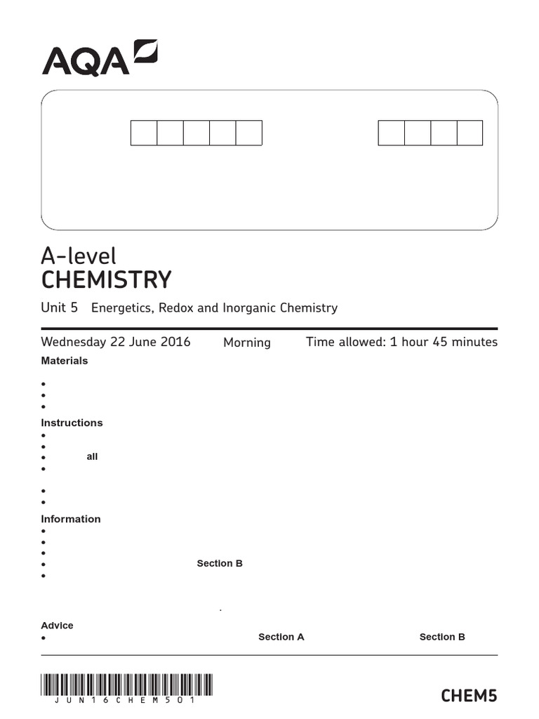 June 2016 QP - Unit 5 AQA Chemistry a-level | PDF | Solubility | Enthalpy