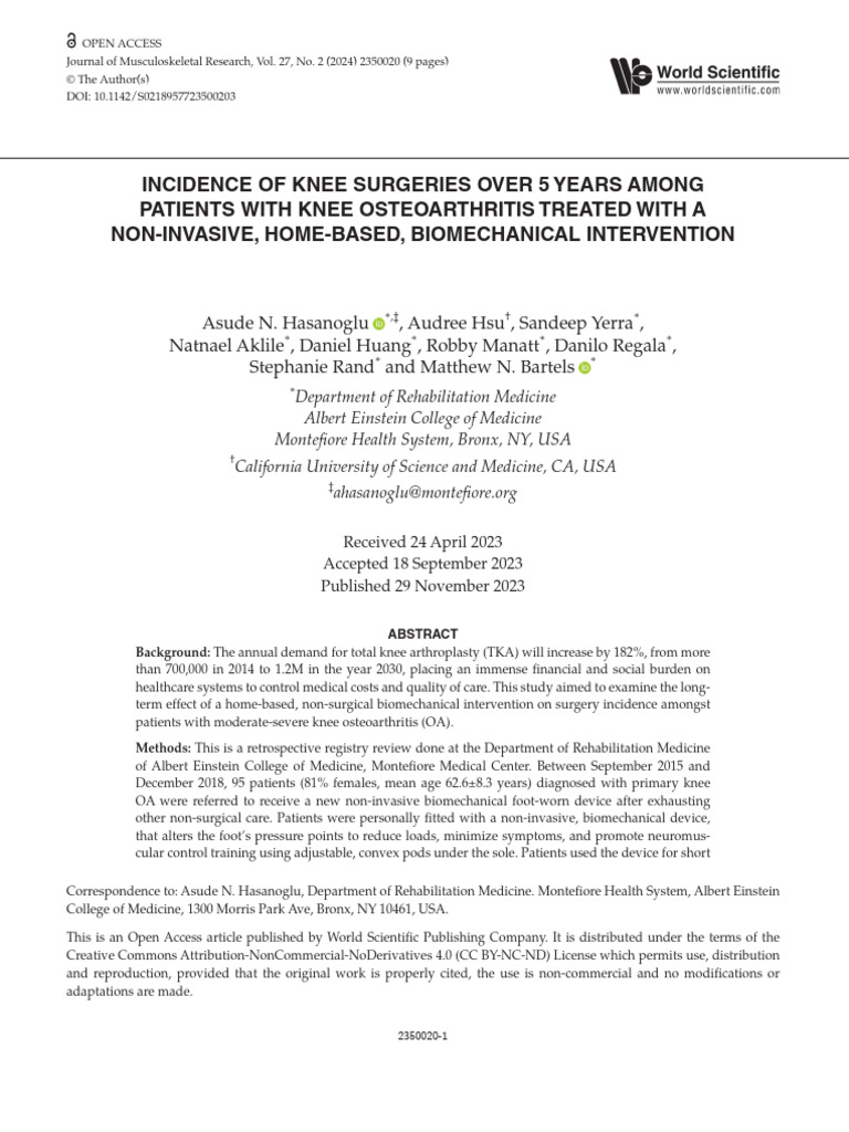 Hasanoglu Et Al 2023 Incidence of Knee Surgeries Over 5 Years Among ...
