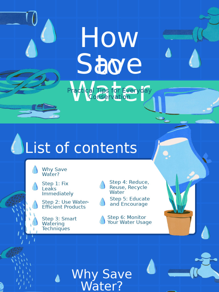 Blue and Green Illustrative How To Save Water Presentation | PDF
