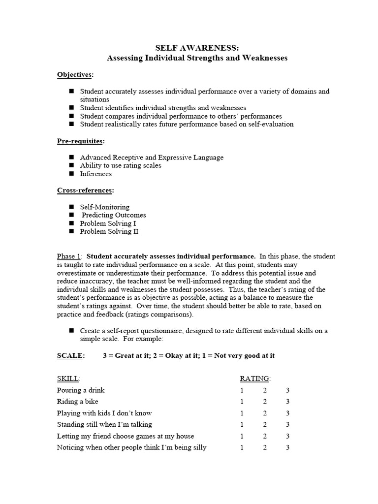 Self Awareness Assessing - Strengths and Weaknesses | PDF | Teachers ...