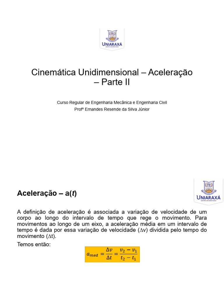 4 - Movimento Unidimensional - Aceleração | PDF