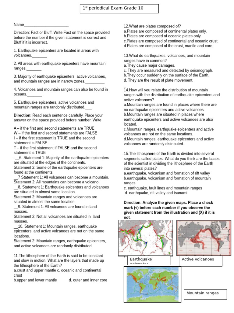 1st Periodic Exam Sci 10 | PDF | Plate Tectonics | Earthquakes