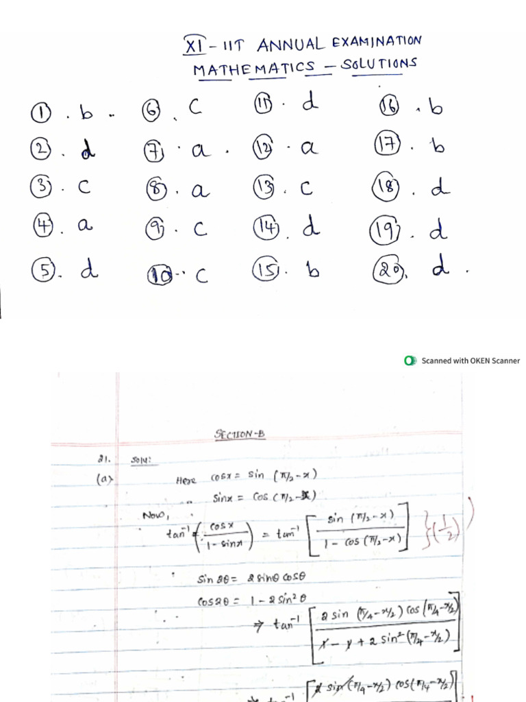 XII IIT Annual Examination Mathematics Solutions | PDF