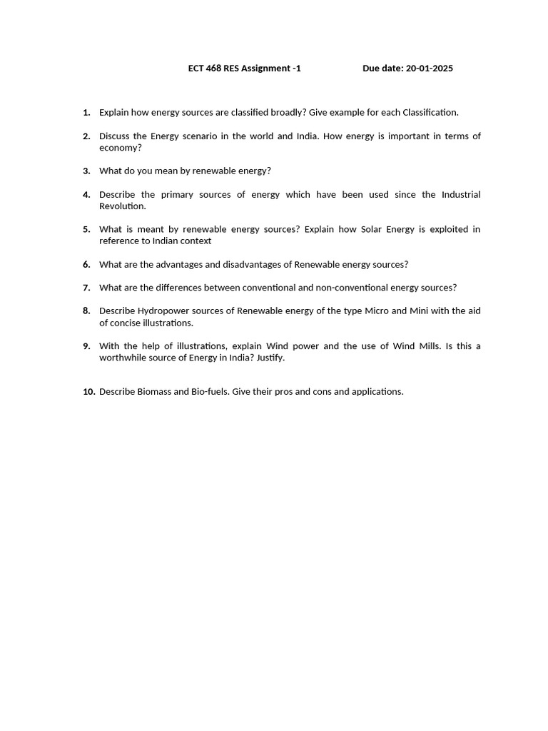 Renewable Energy Systems Assignment | PDF