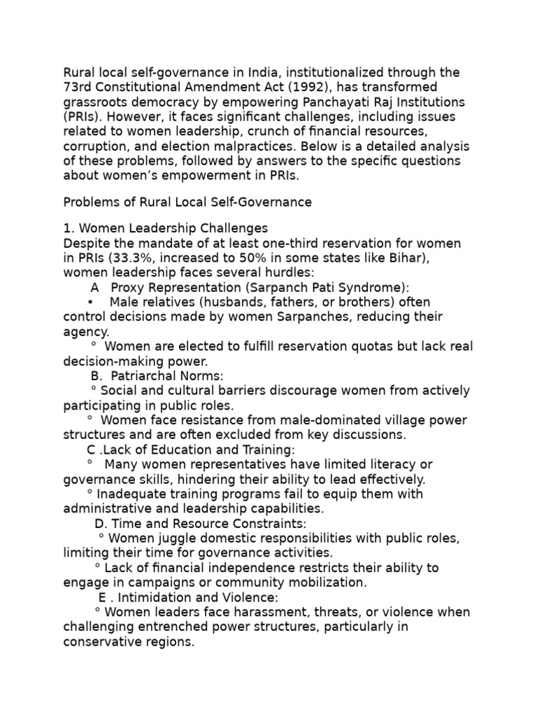 Challenges in Rural Self-Governance | PDF | Elections | Empowerment