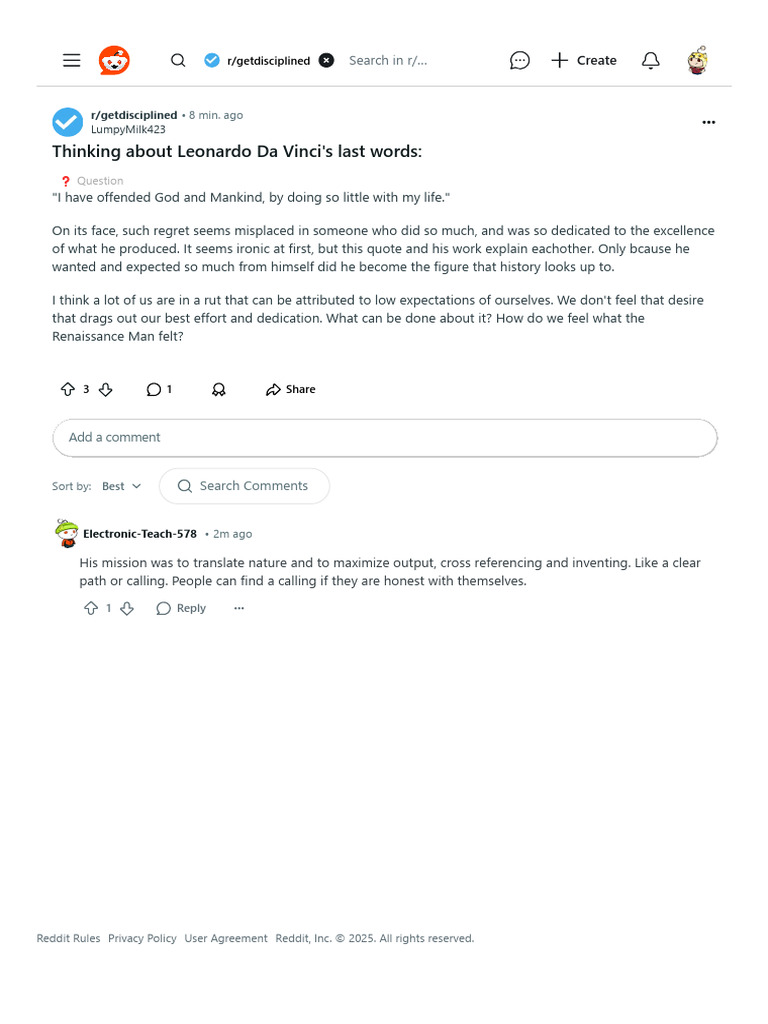 Thinking About Leonardo Da Vinci's Last Words - R - Getdisciplined | PDF