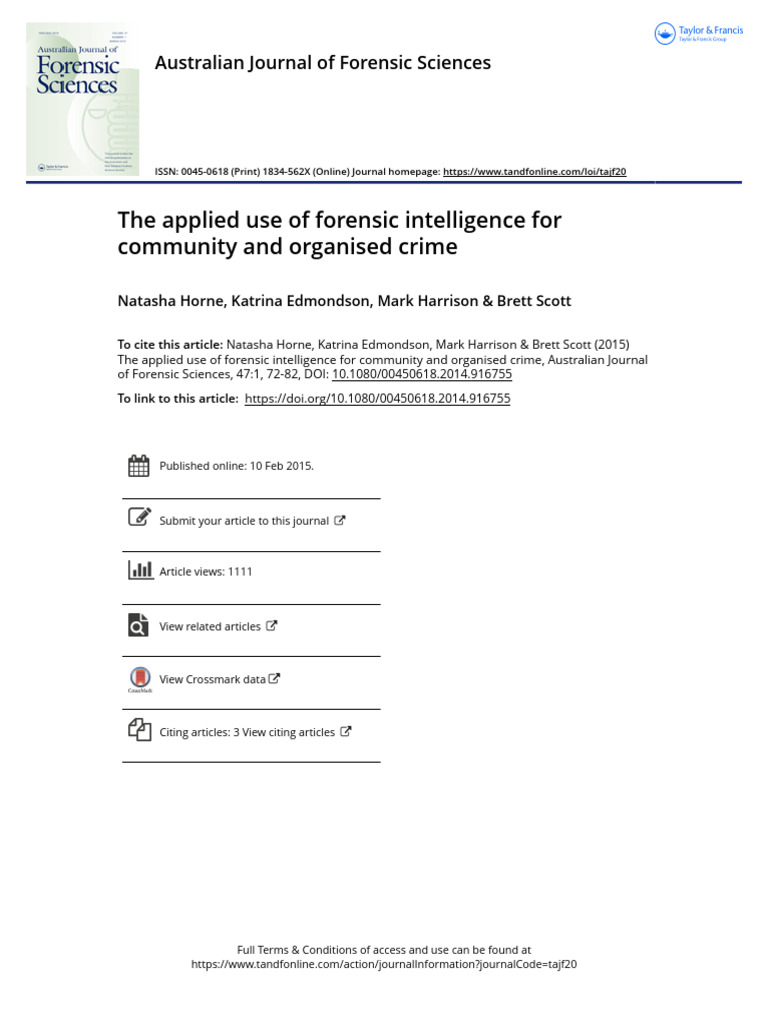 The Applied Use of Forensic Intelligence For Community and Organised ...