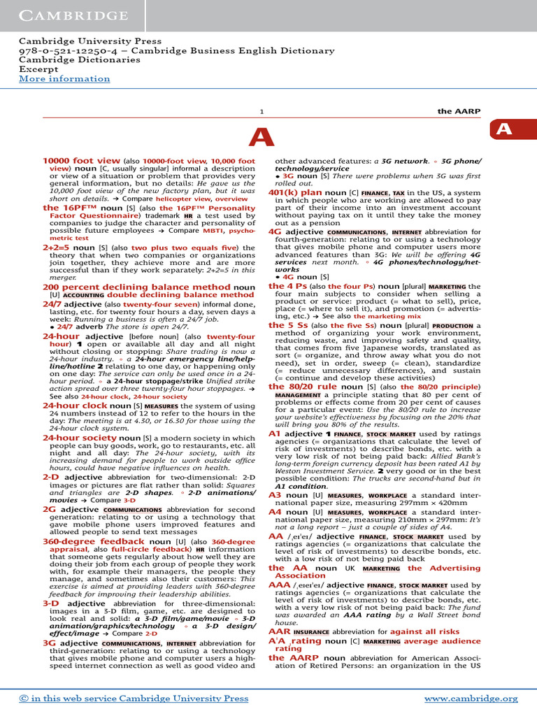 Cambridge Business English Dictionary Paperback Sample Pages | PDF ...