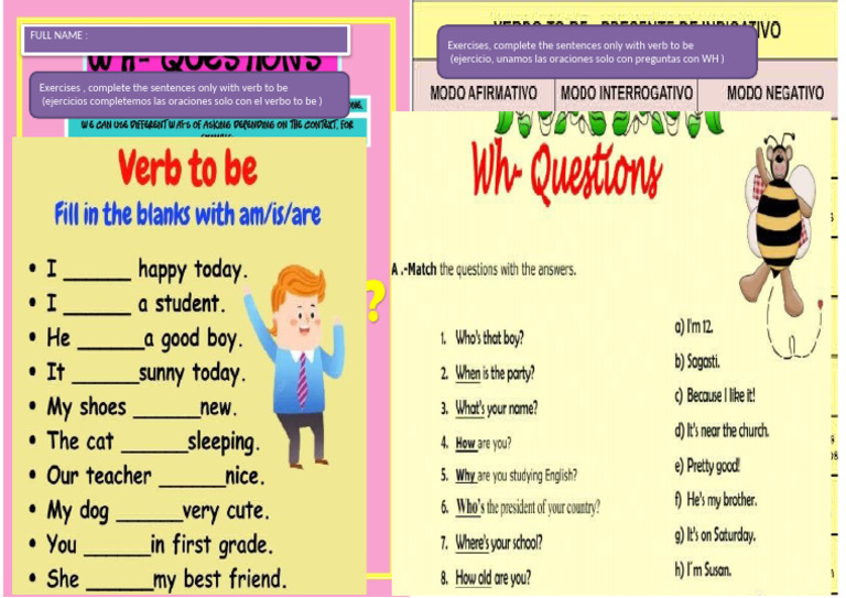 WH Question Verb To Be Class | PDF